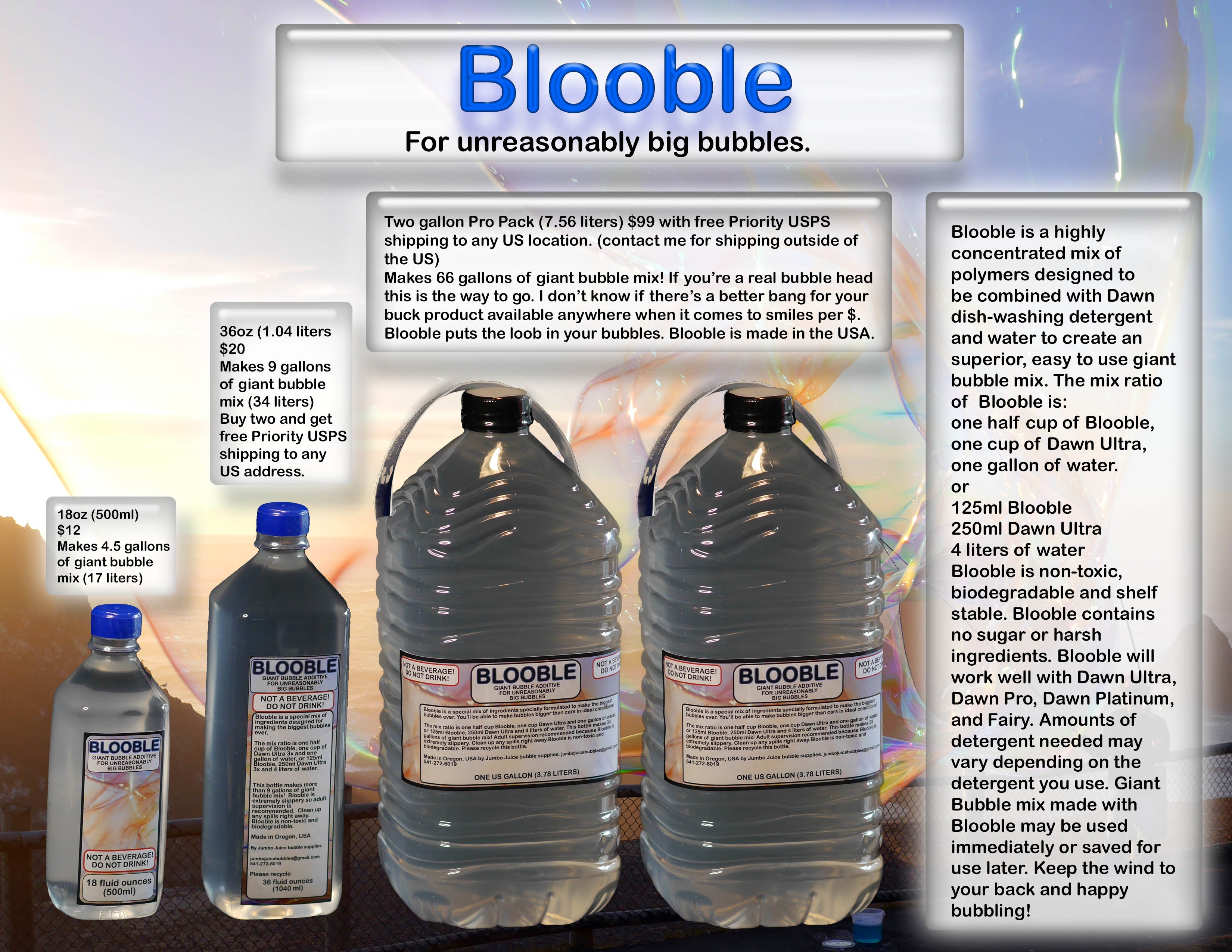 Blooble giant bubble additive two gallon case- Free Priority USPS ship ...